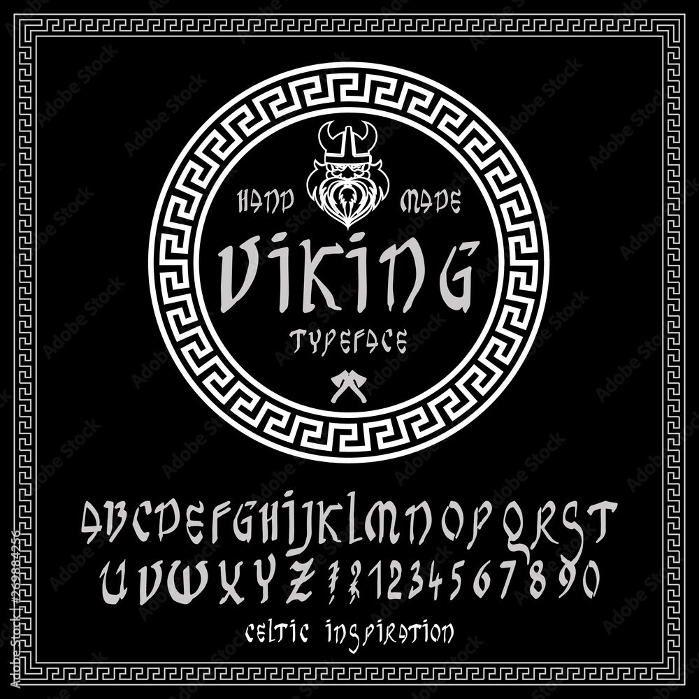 Viking typeface.Light print on Black background. Celtic or runic ...