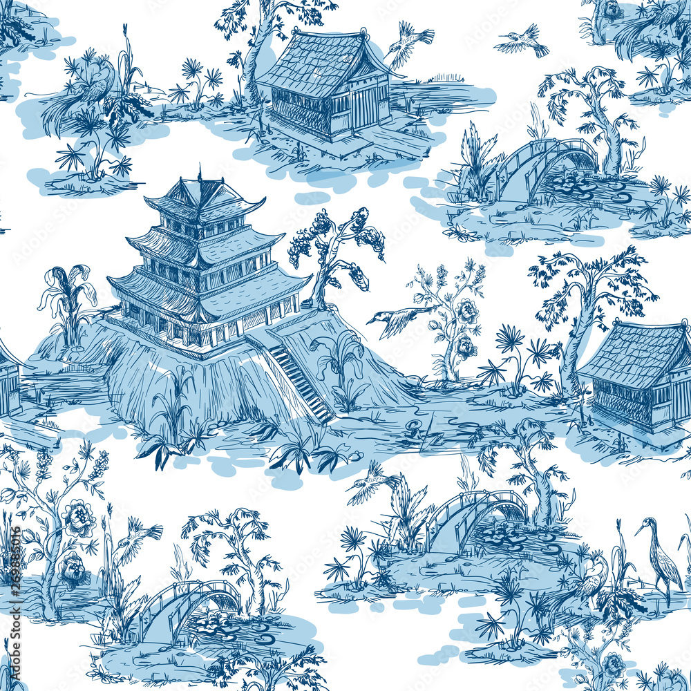 Seamless pattern in chinoiserie style for fabric or interior design ...