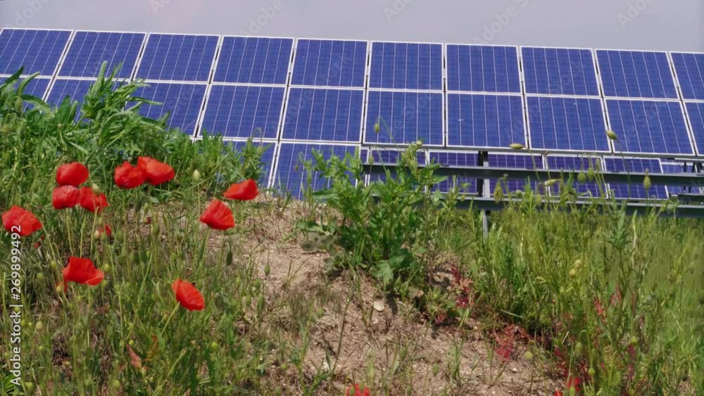 Photovoltaic power station with cell panels generating green energy on ...