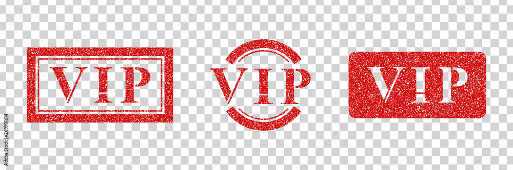 Vector set of realistic isolated red rubber stamp of VIP logo for ...