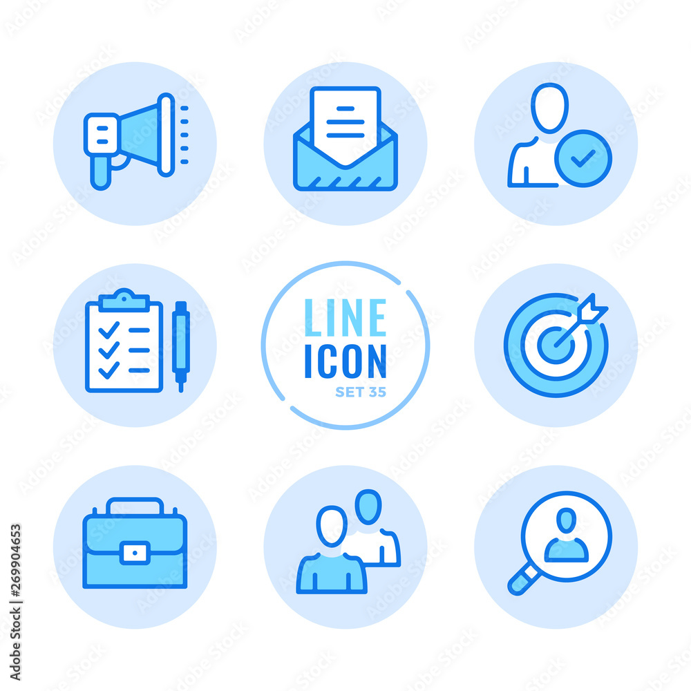 Human resources vector line icons set. Employment, team management ...