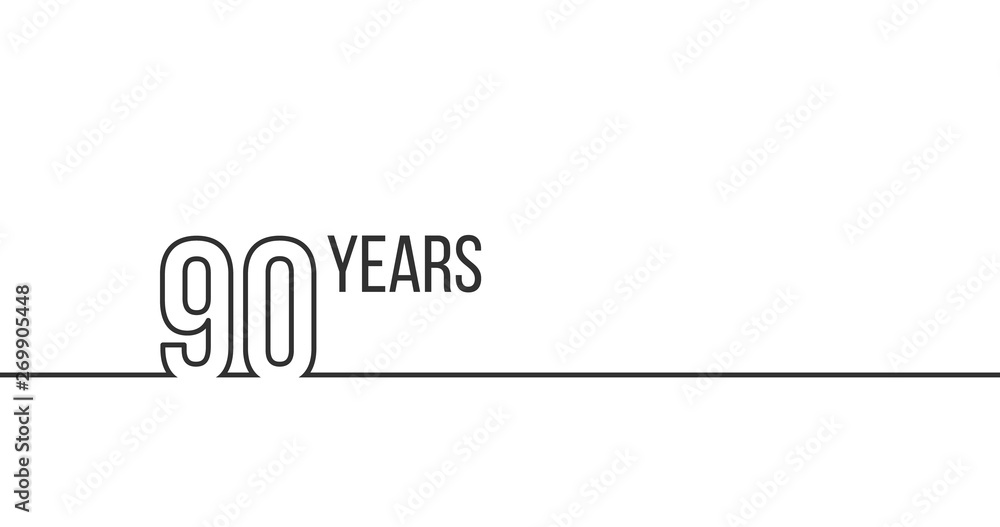 90 years anniversary or birthday. Linear outline graphics. Can be used ...