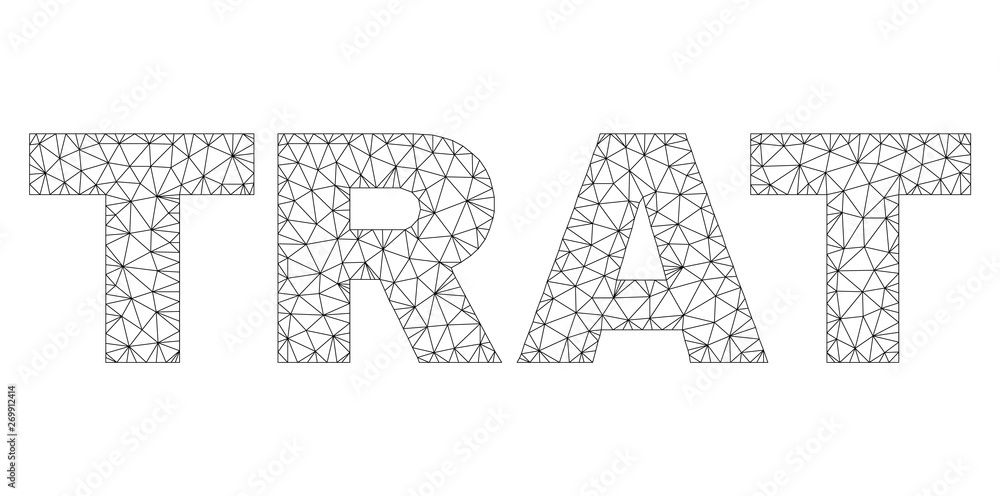 Mesh vector TRAT text. Abstract lines and spheric points form TRAT ...