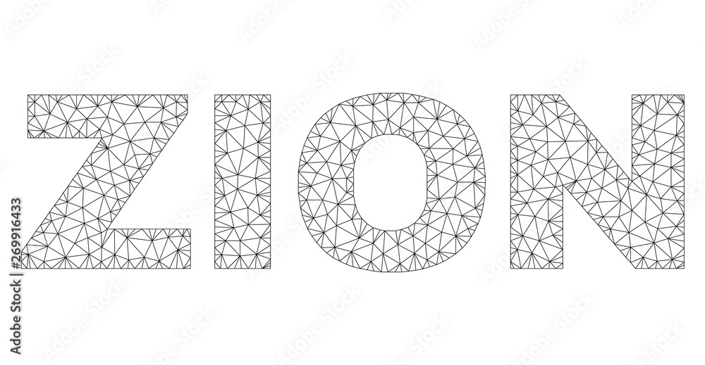 Mesh vector ZION text caption. Abstract lines and spheric points are ...