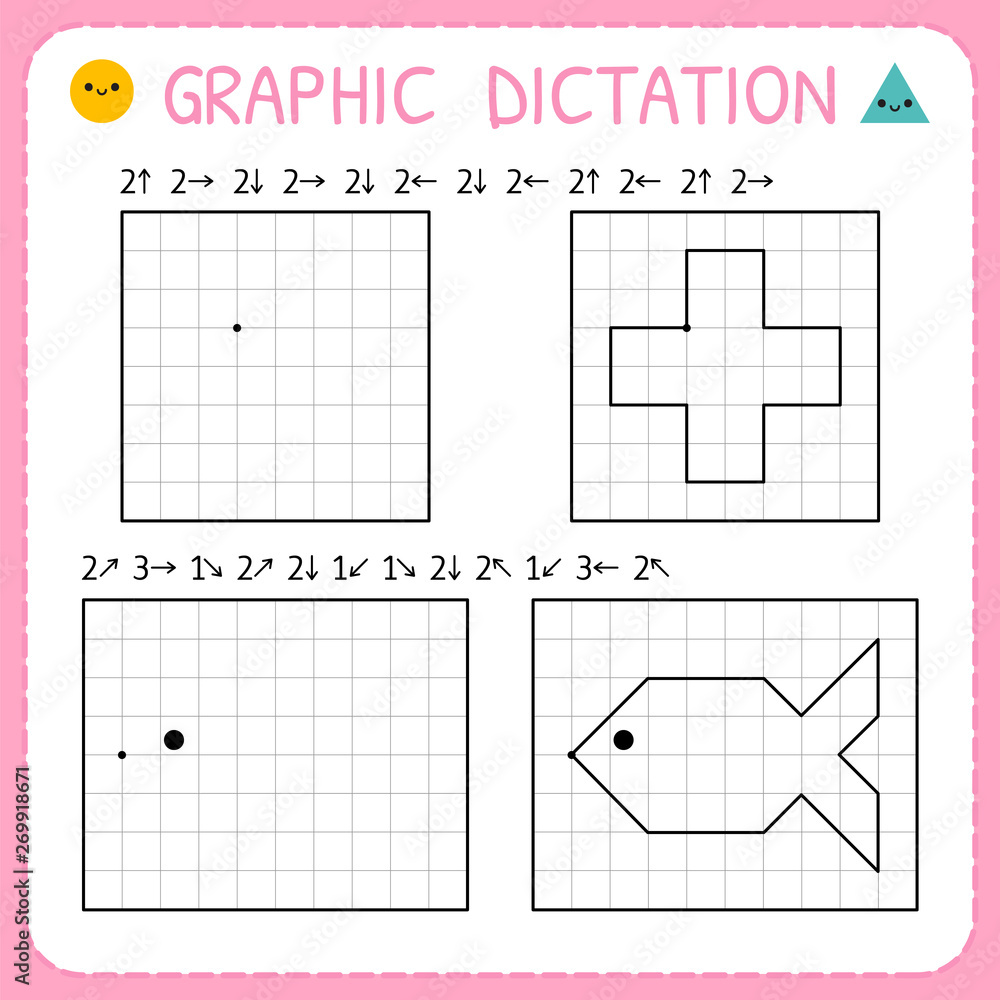 Graphic dictation. Kindergarten educational game for kids. Preschool ...