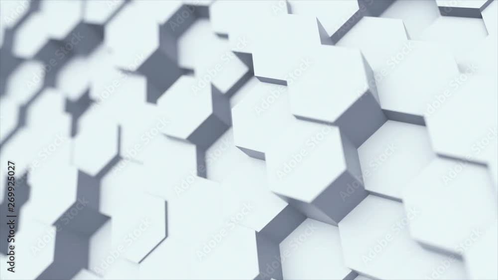 Random waving motion abstract background from hexagon geometric surface loop: light bright clean ...
