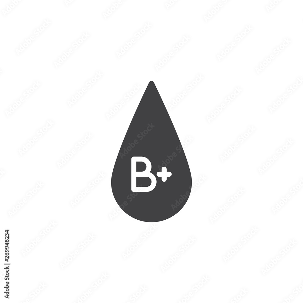 Blood type B plus vector icon. filled flat sign for mobile concept and ...