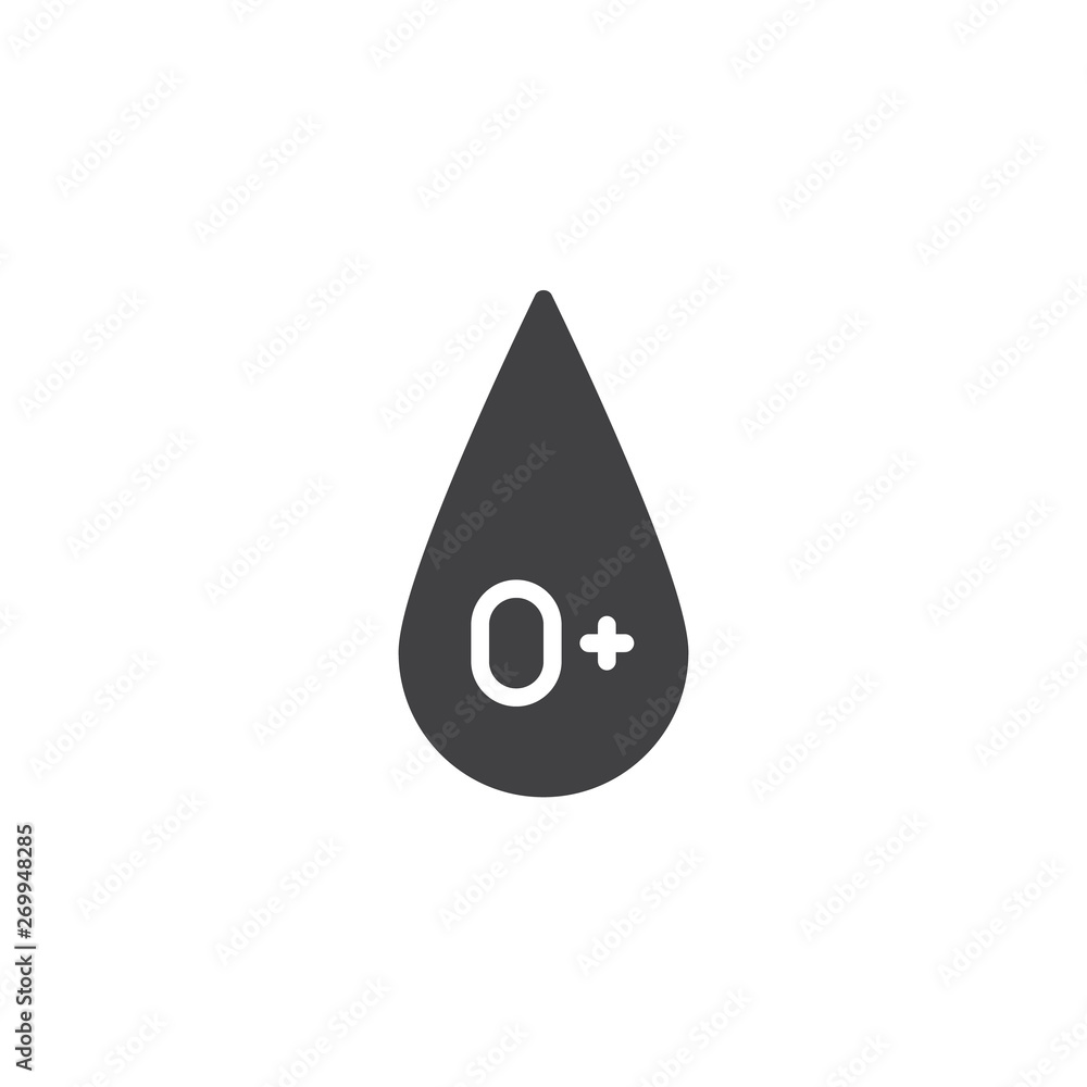 Blood type 0 plus vector icon. filled flat sign for mobile concept and ...