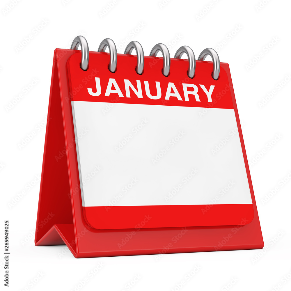 Red Desktop Calendar Icon Showing a January Month Page. 3d Rendering ...