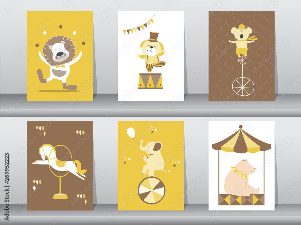 Set of cute animals poster,template,cards,animal,zoo,circus,Vector ...