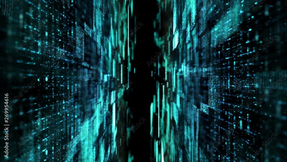 Futuristic digital matrix grid particles de-focus cyber space ...
