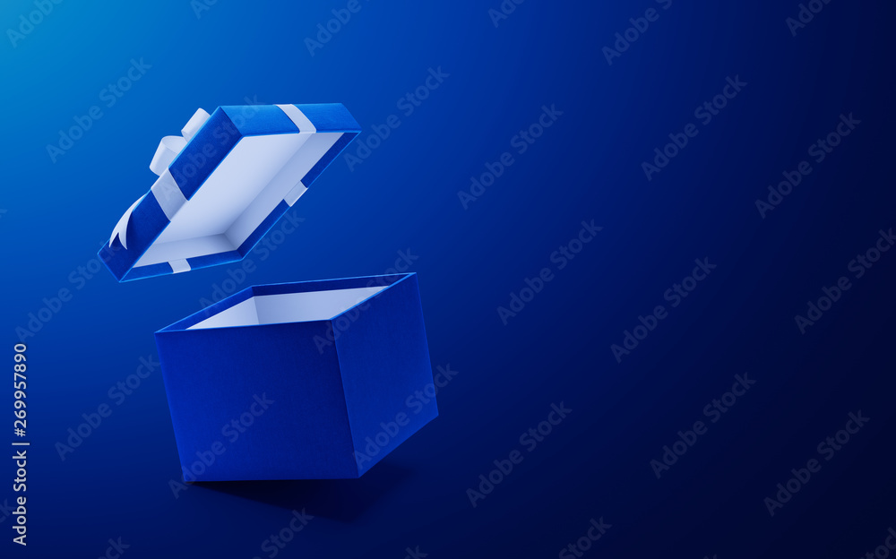 Blue open gift box with white bow Stock Illustration | Adobe Stock
