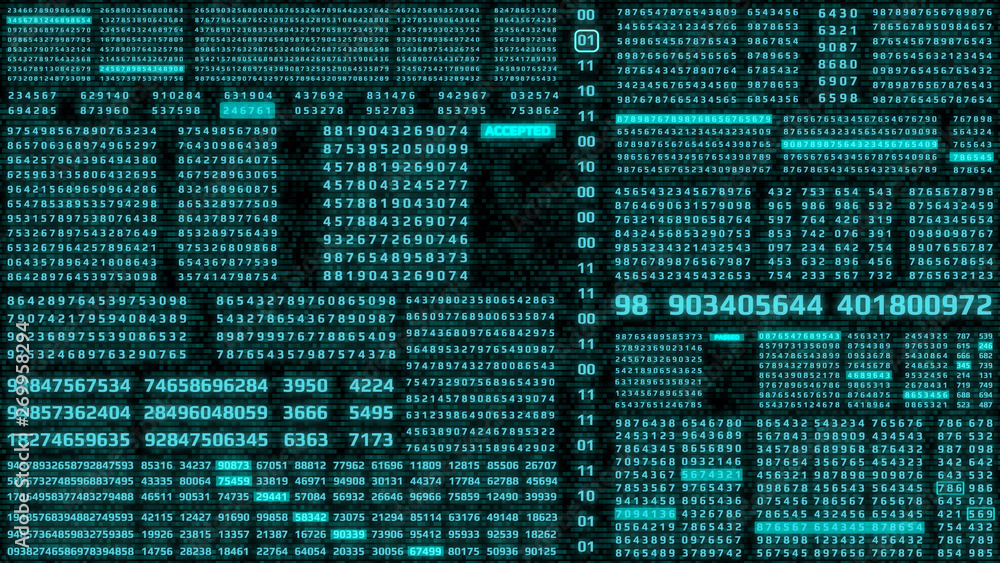 HUD Futuristic Digital Encoder Decoder Data Number Selection Code Background. Virtual Reality ...