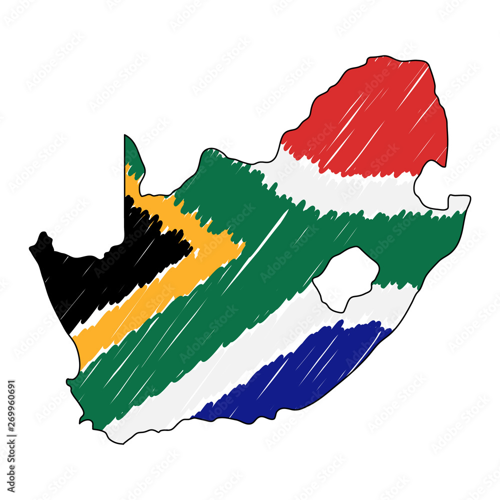 South Africa map hand drawn sketch. Vector concept illustration flag ...