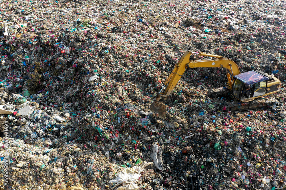 Plastic garbage dumped in landfill. Plastic trash is dumped in Malaysia ...