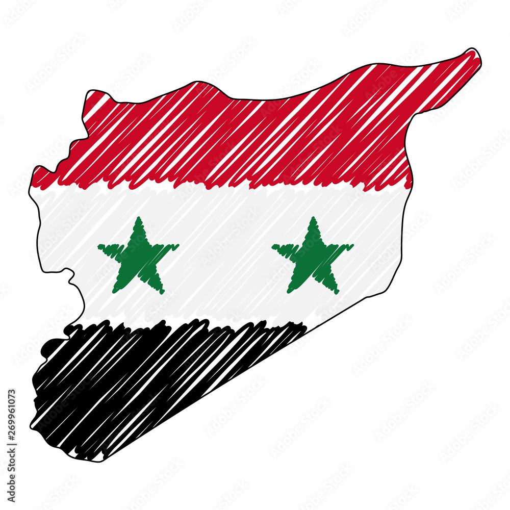 Syria map hand drawn sketch. Vector concept illustration flag ...