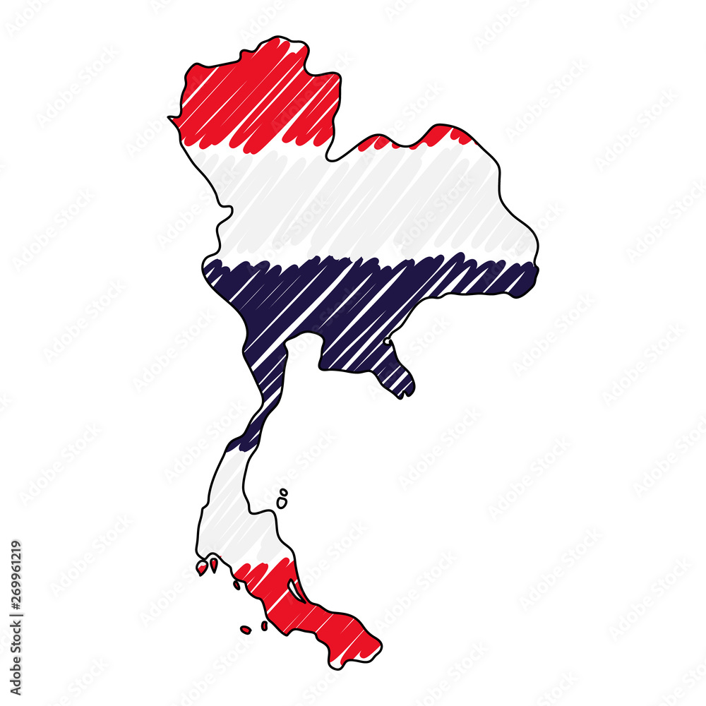 Thailand map hand drawn sketch. Vector concept illustration flag ...