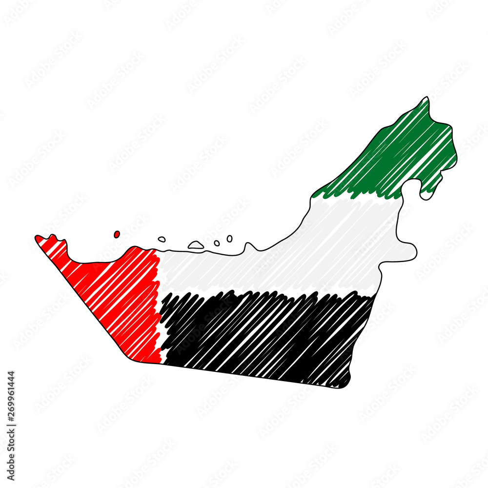 United Arab Emirates map hand drawn sketch. Vector concept illustration ...