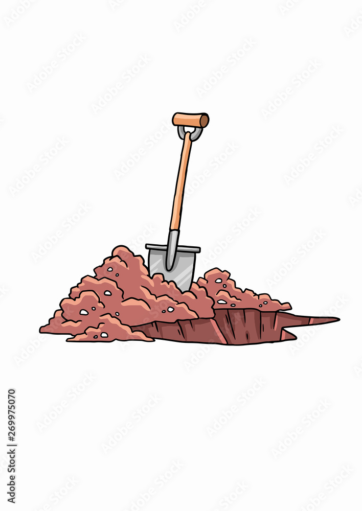 soil and shovel cartoon vector and illustration, hand drawn style ...