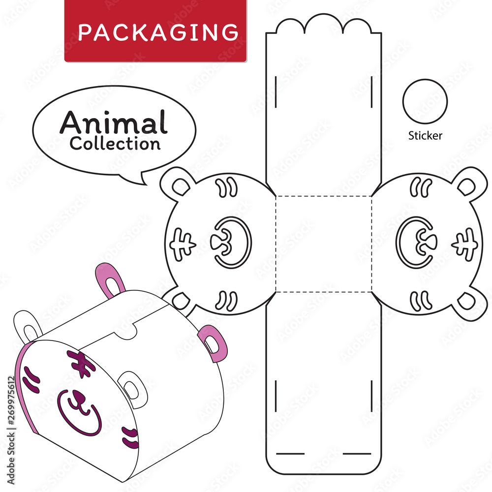 Animal collection vector Illustration of Box.Package Template. Isolated ...