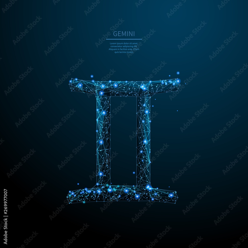 Poster Gemini sign low poly wireframe poster template – Wall Art ...