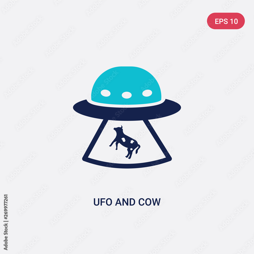 two color ufo and cow vector icon from astronomy concept. isolated blue ...