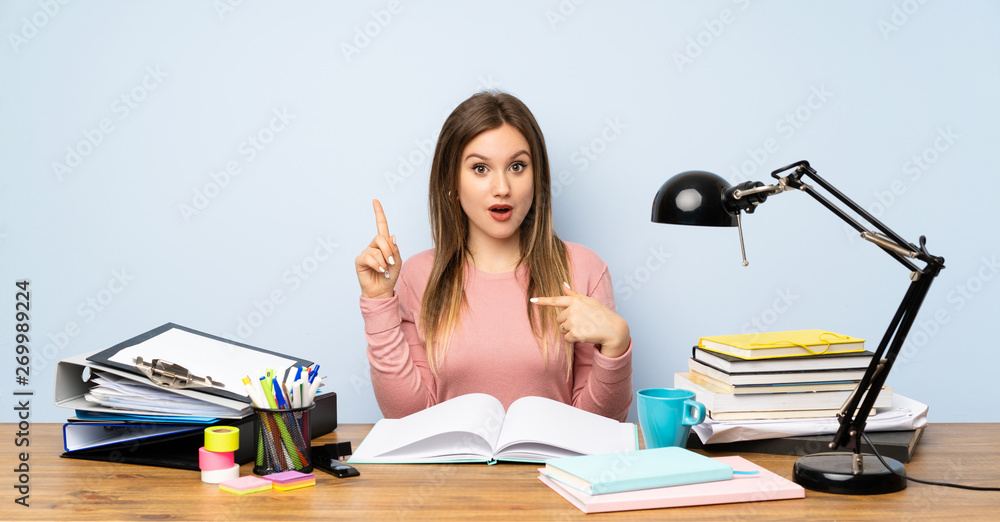 Teenager student girl in her room with surprise facial expression Stock ...