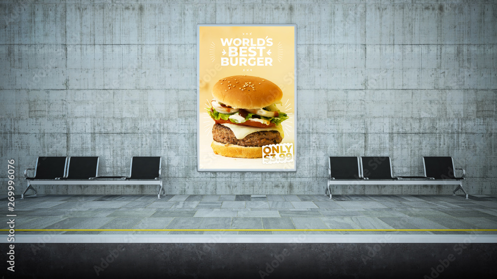 burger poster billboard mockup on underground station Stock Photo ...