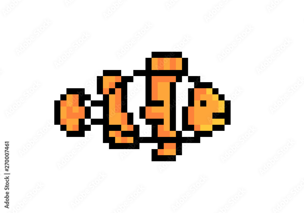 Clownfish/anemonefish old school 8 bit pixel art character icon ...