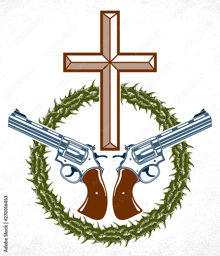 Criminal gangster dramatic emblem or logo with Christian Cross ...