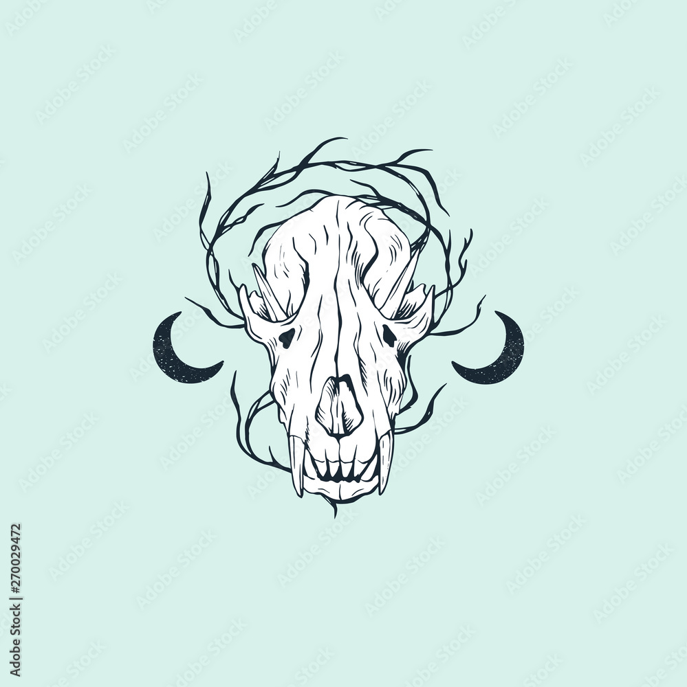 Wolf skull ink illustration horror print design Stock Vector | Adobe Stock