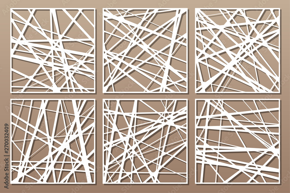 Set decorative card for cutting. Abstract linear pattern. Laser cut ...