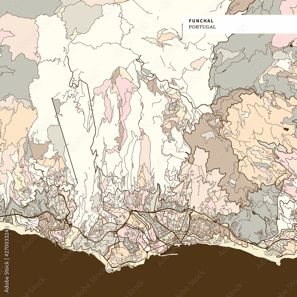 Map of Funchal Portugal, art map print template Stock Vector | Adobe Stock