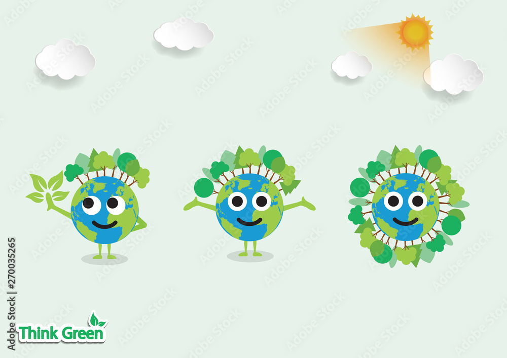 Think green earth of a cartoon design earth planet globe with ...