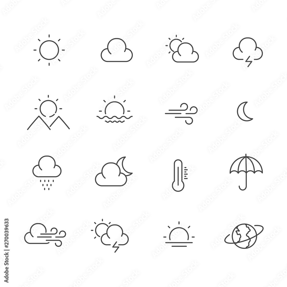 Set of weather icons. Climate symbol outline isolated on white ...