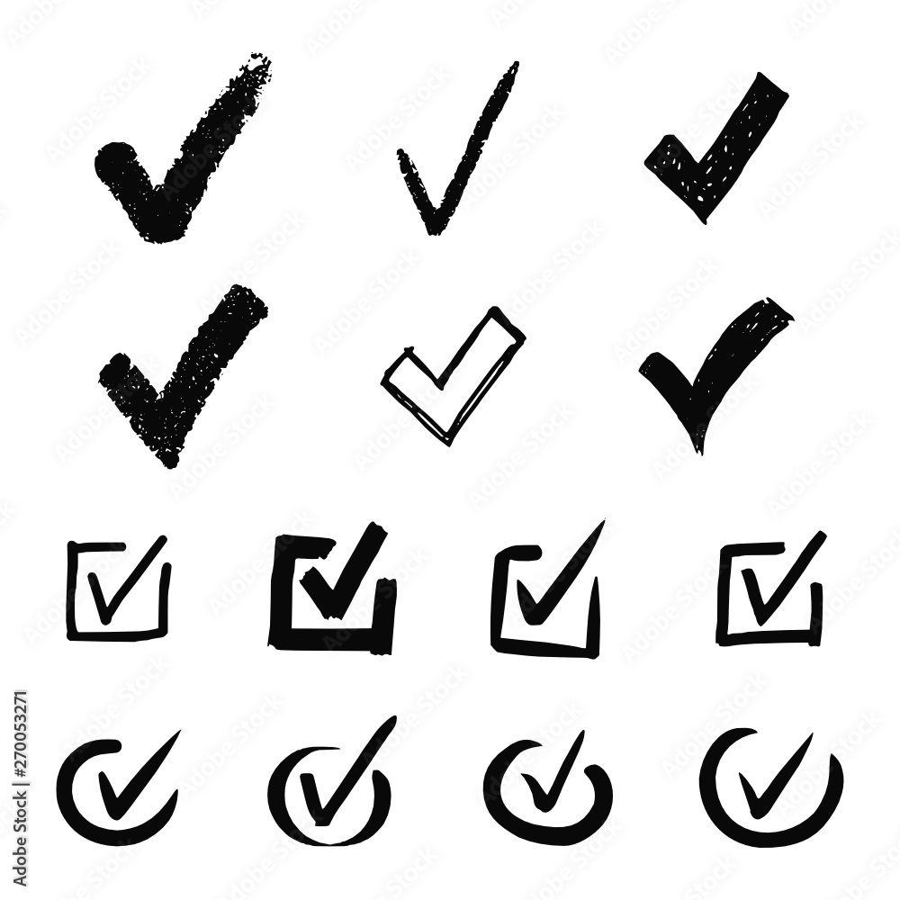 Vector collection of hand drawn check (V) signs isolated on white ...