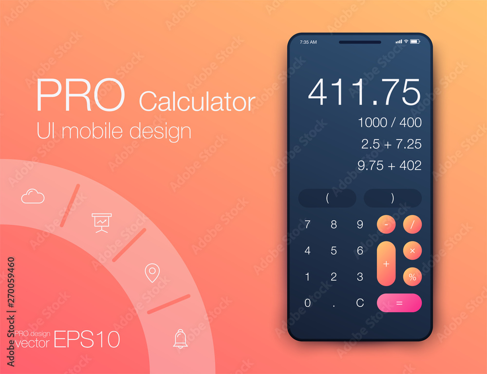 Smartphone with calculator. Ui design with colorfull graphics Stock ...