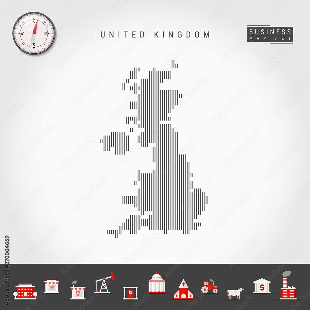 Vector Vertical Lines Pattern Map of United Kingdom. Striped Simple ...
