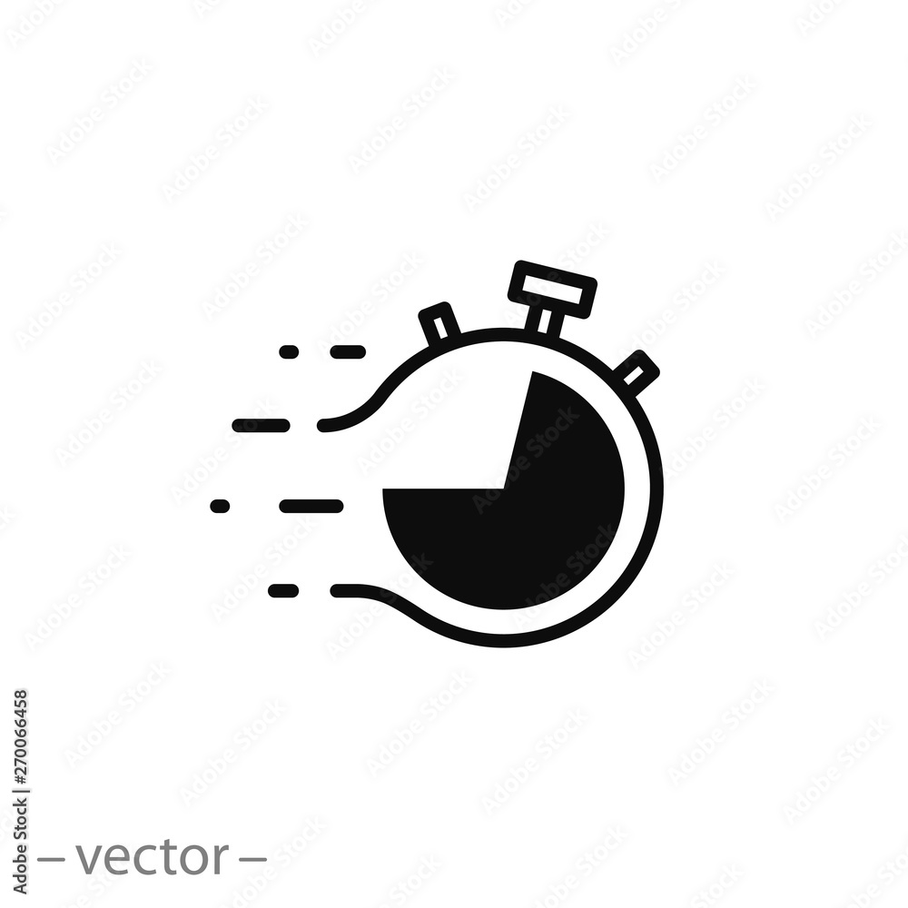 quick time icon, fast deadline, rapid line symbol on white background ...