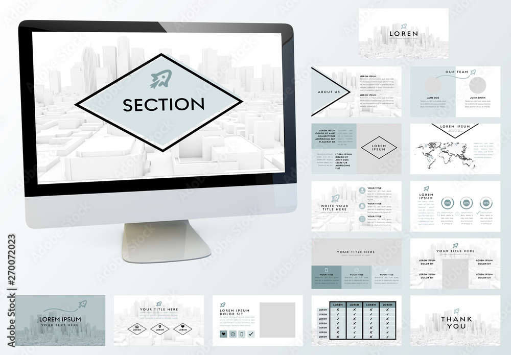 Minimalist Green and Gray Presentation Layout with Model Cityscape ...