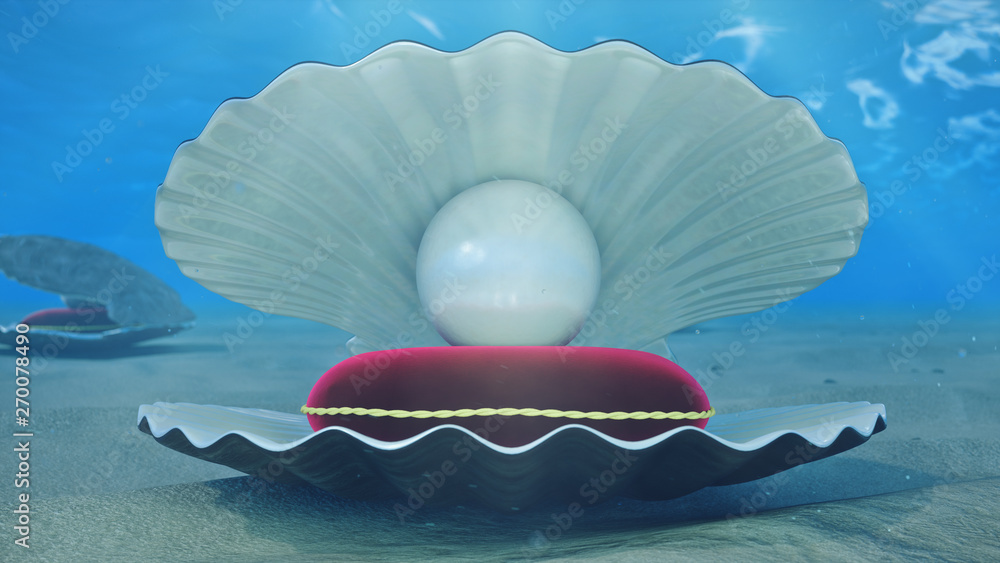 Mother of pearls underwater. Sea shell underwater with pearl inside and ...