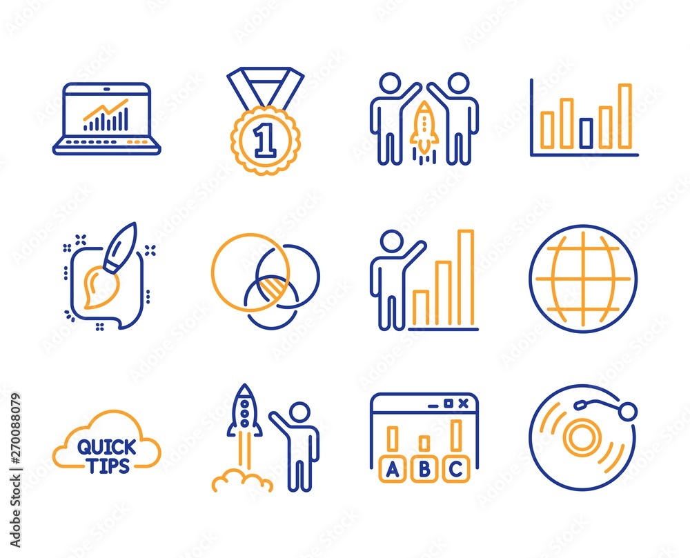 Survey results, Quick tips and Graph chart icons simple set. Painting ...
