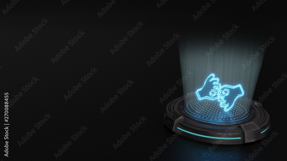 3d hologram symbol of American sign language interpreting icon render ...