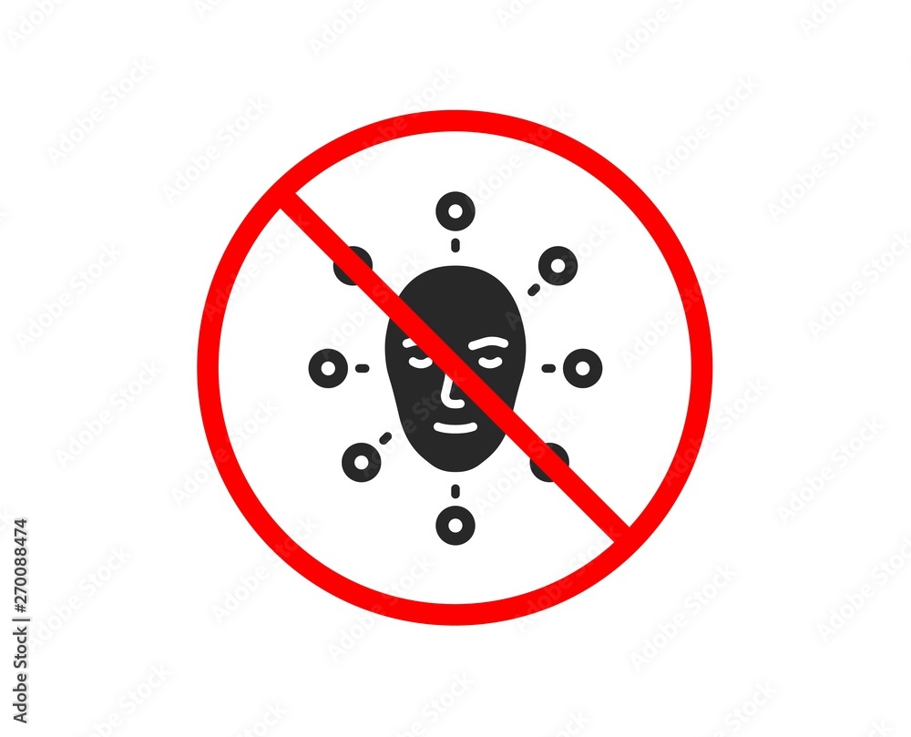 No or Stop. Face biometrics icon. Facial recognition sign. Head ...