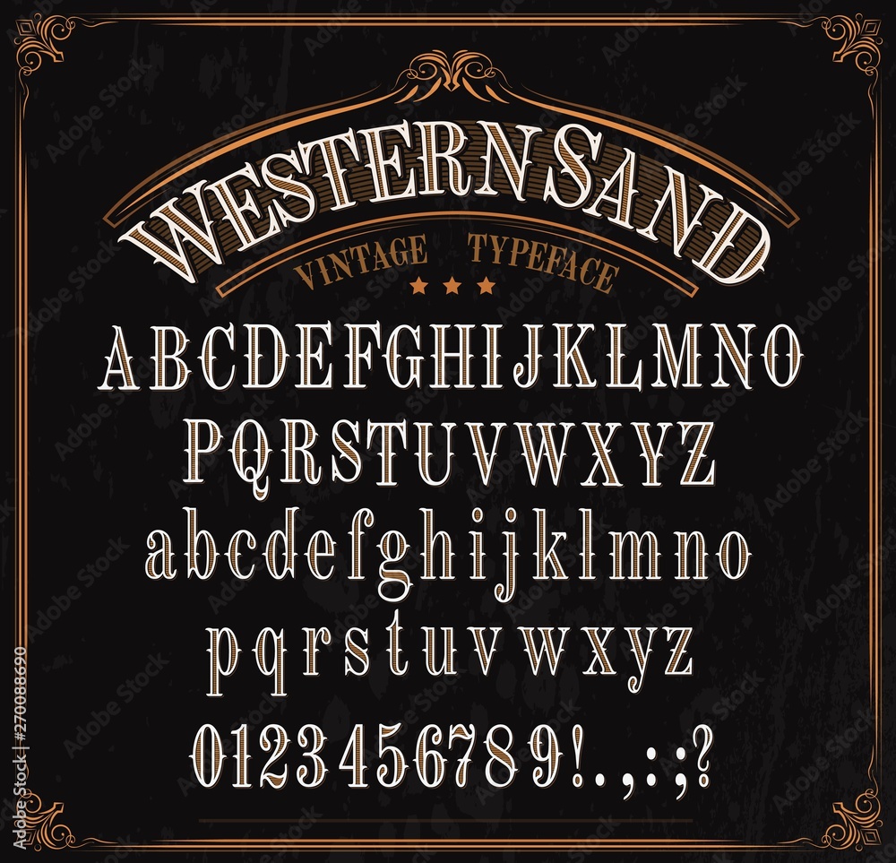 Typeface, western font alphabet, numbers and signs Stock Vector | Adobe ...