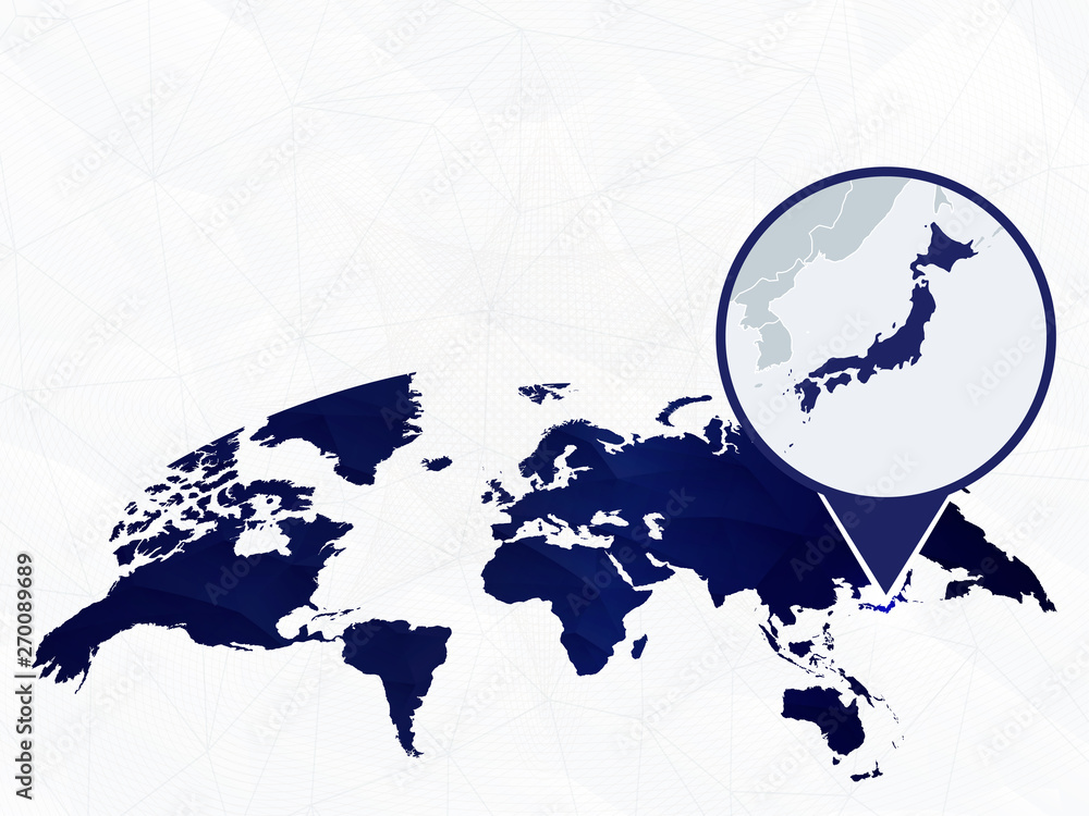 Japan detailed map highlighted on blue rounded World Map. Stock Vector ...
