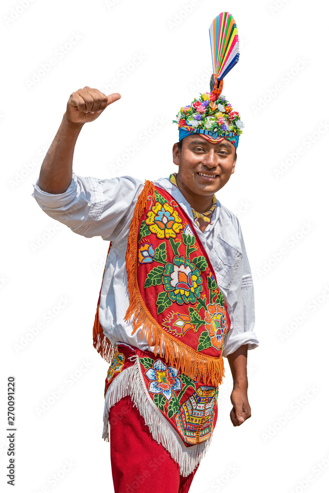 Smiling portrait of a Mexican native performer. w/clipping path. A ...