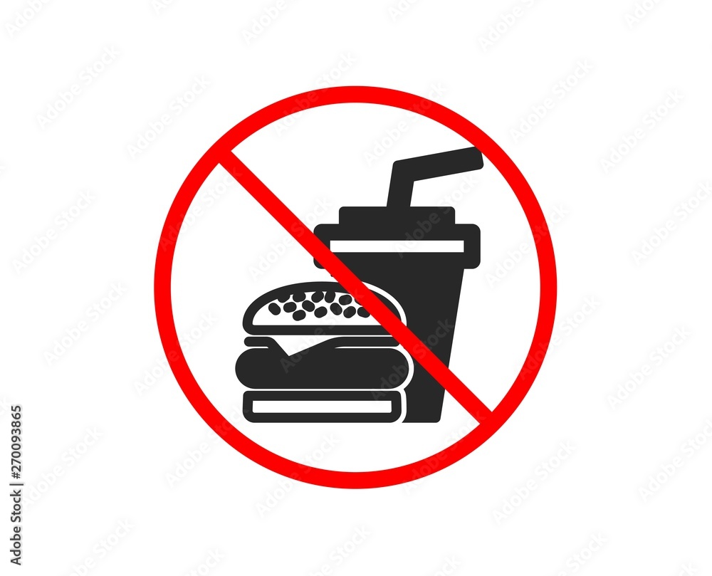 No or Stop. Hamburger with drink icon. Fast food restaurant sign ...