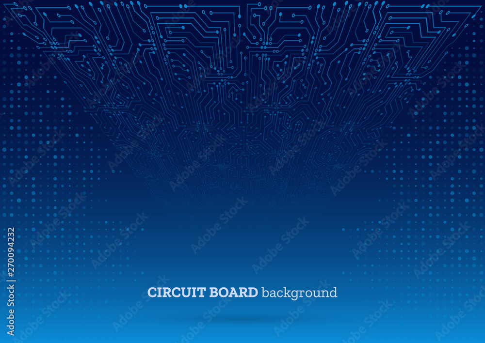 Abstract 3D blue circuit board. High-tech technology abstract ...
