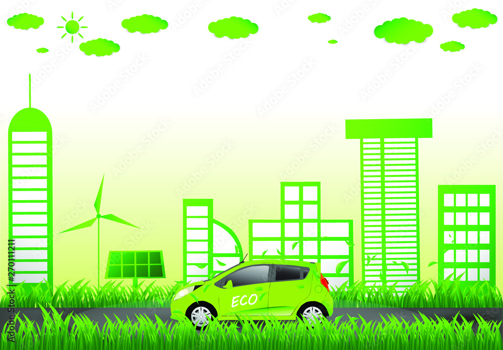 World environment day - ECO car concept with green building and green ...